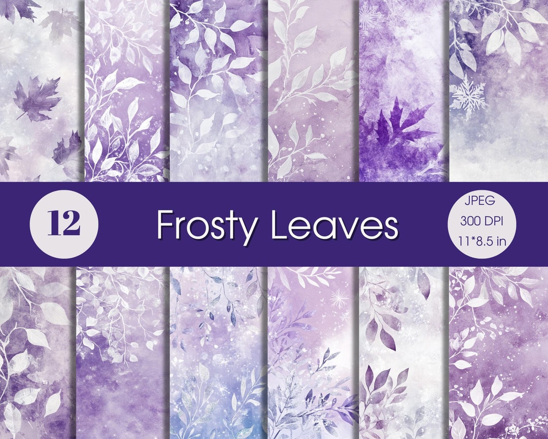 Winter Purple Digital Paper Set Frosty Leaves Patterns Snowy Watercolor ...