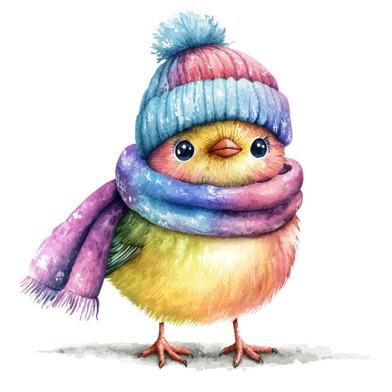 Winter Birds Clipart Set - Cute Watercolor Birds With Scarves and Hats ...