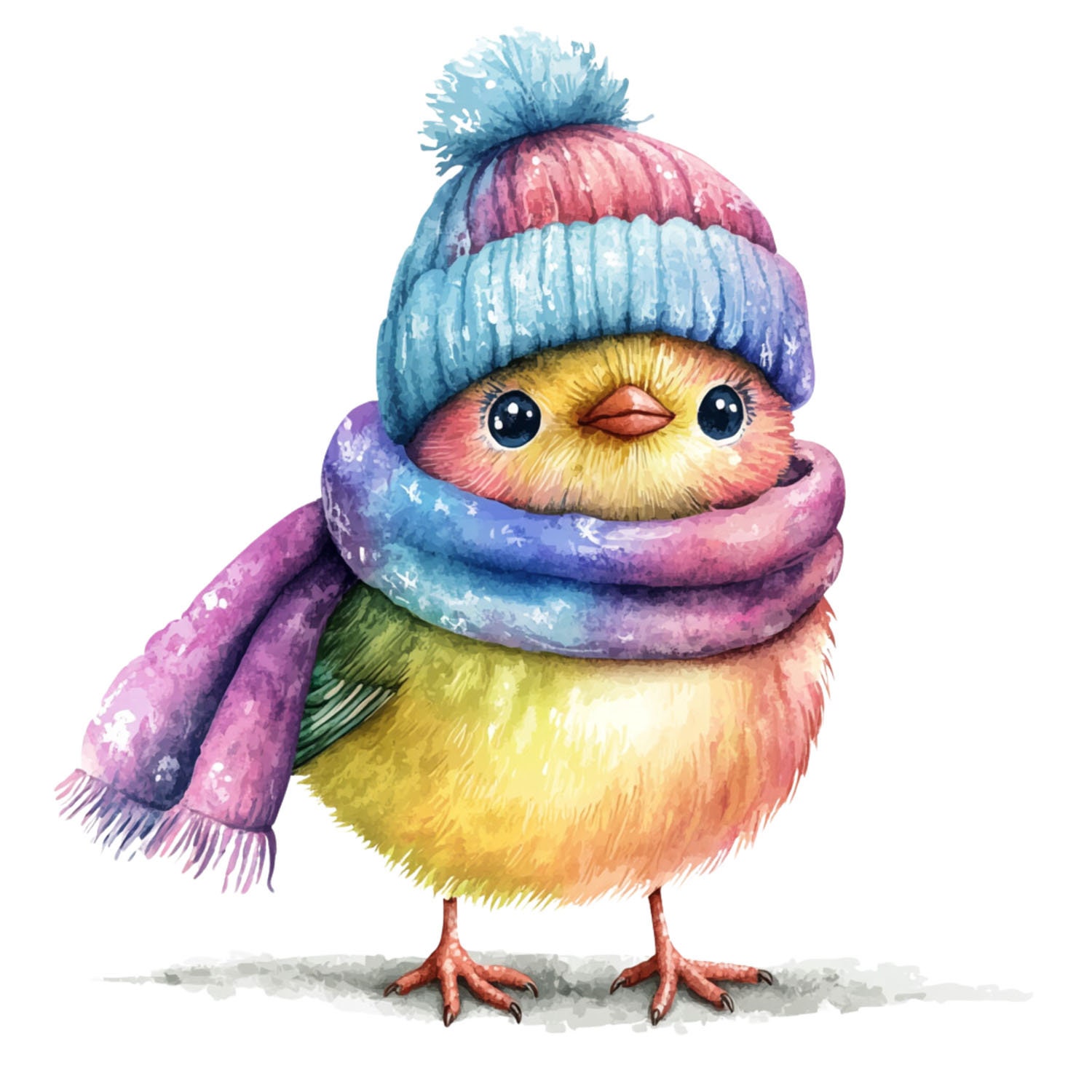 Winter Birds Clipart Set - Cute Watercolor Birds With Scarves and Hats ...