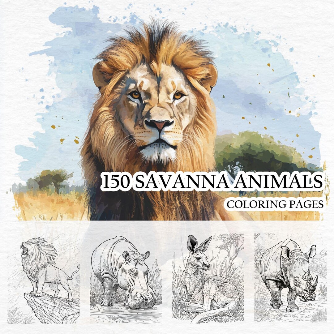 150 Savanna Animals Coloring Pages - Adults and Kids Coloring Book ...