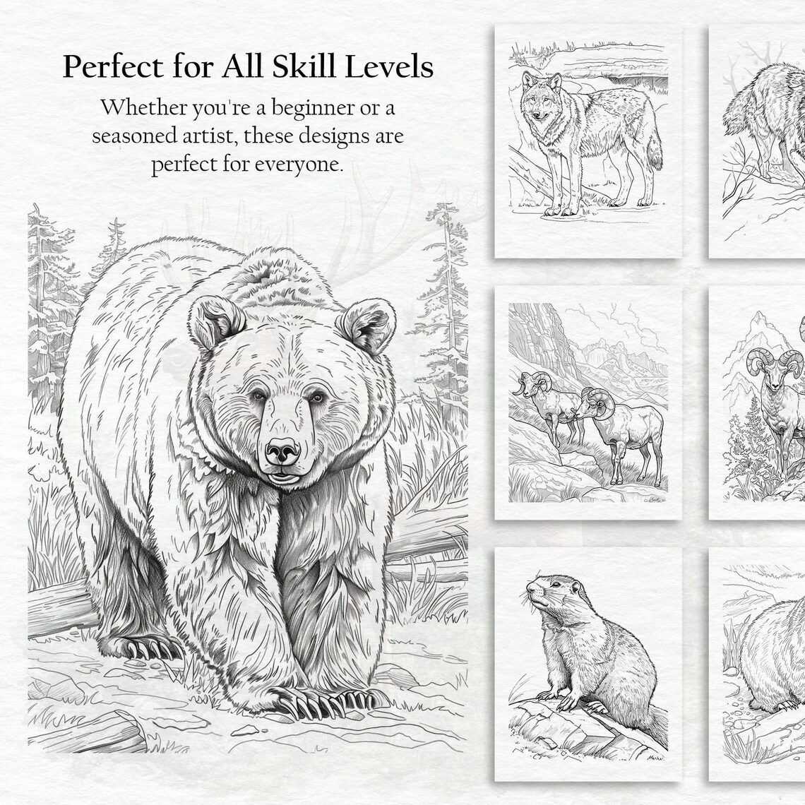 100 Mountain Animals Coloring Pages - Adults and Kids Coloring Book ...