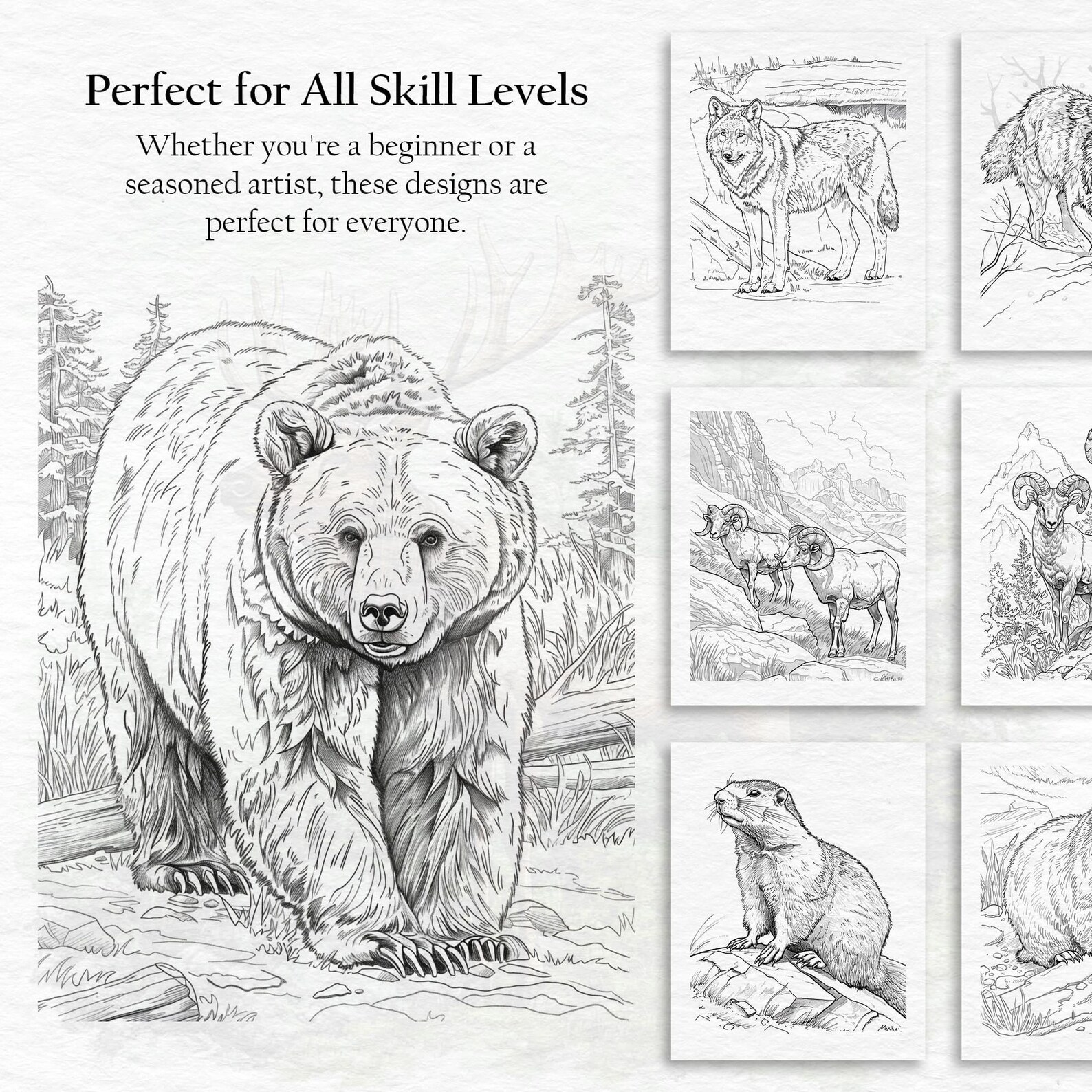 100 Mountain Animals Coloring Pages - Adults and Kids Coloring Book ...