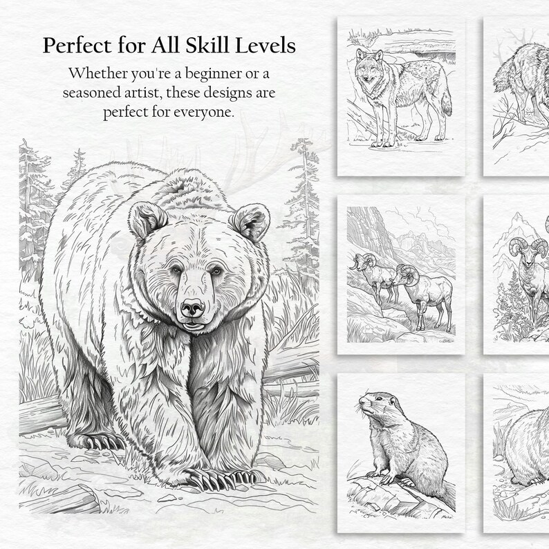 100 Mountain Animals Coloring Pages - Adults and Kids Coloring Book ...