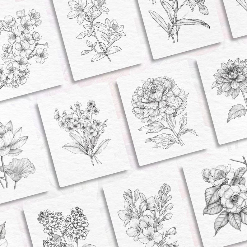 100 Elegant Flower Coloring Pages - Adults and Kids Coloring Book ...