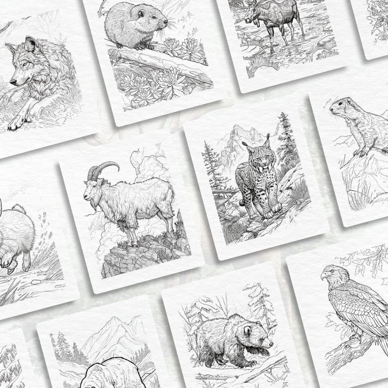 100 Mountain Animals Coloring Pages - Adults and Kids Coloring Book ...