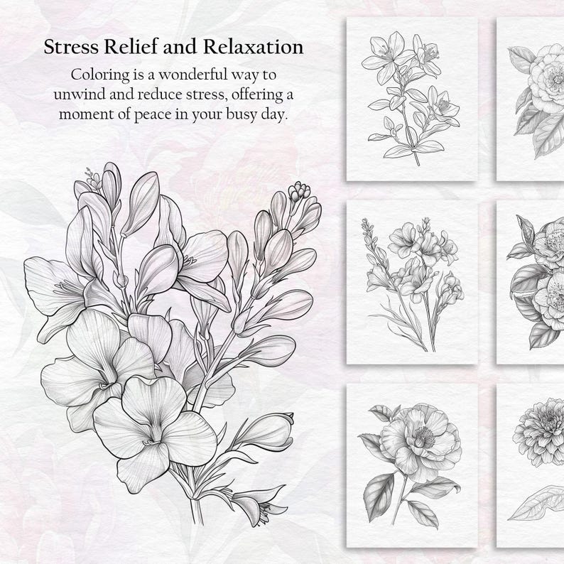 100 Elegant Flower Coloring Pages - Adults and Kids Coloring Book ...