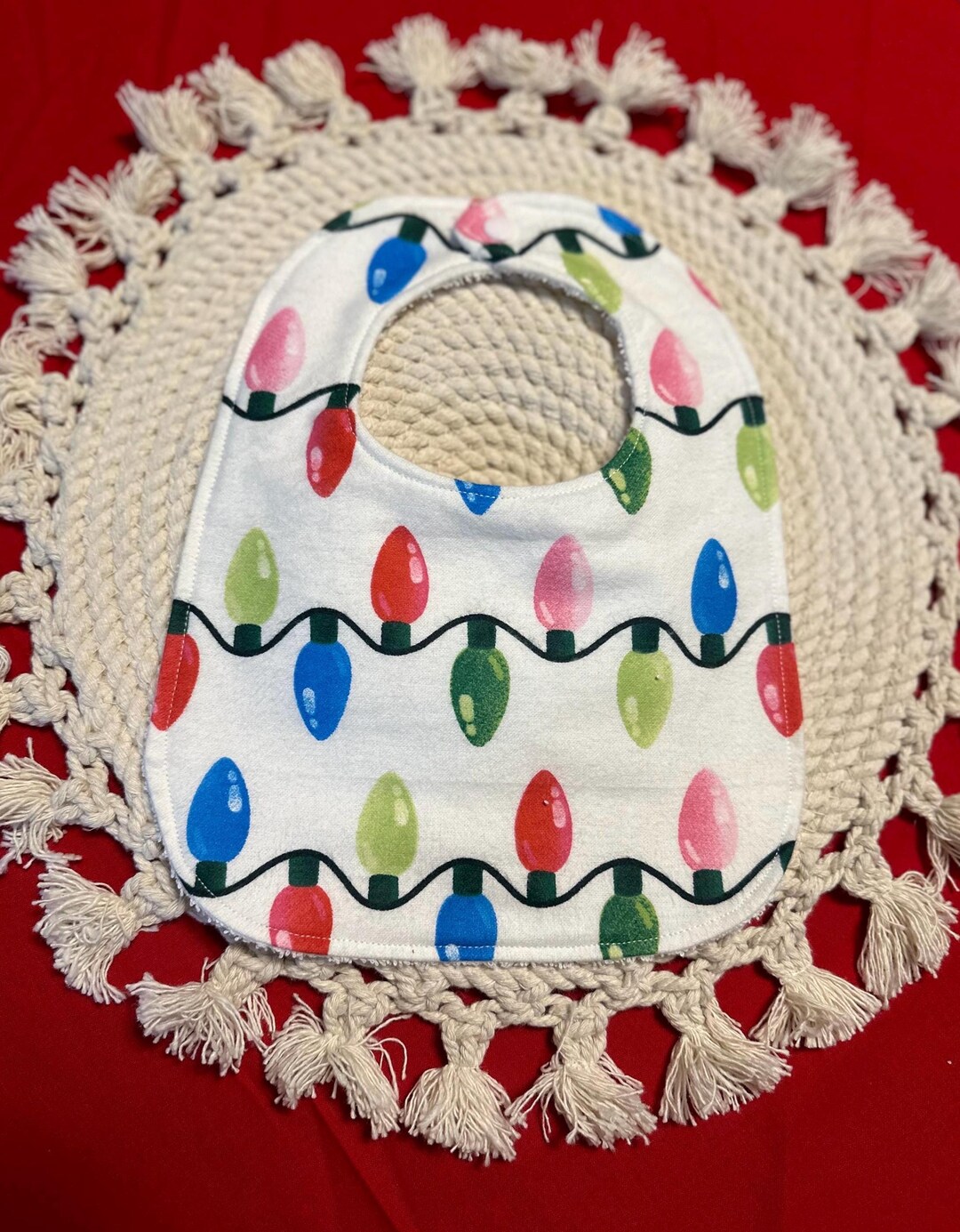 Handmade Christmas Lights Flannel Baby Bib: Holiday Bib (6-12 Months ...
