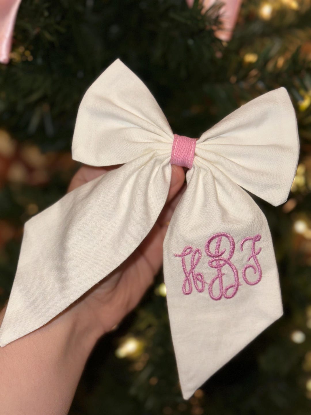 Girls' Handmade Embroidered Monogram Hair Bow: Custom Fabric Hair Clip ...