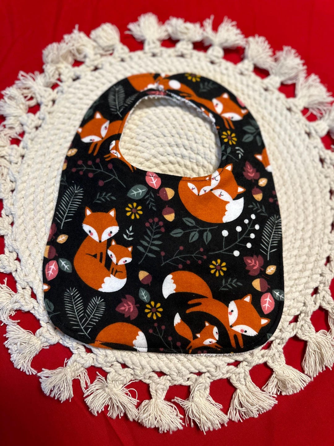 Children’s Handmade Woodland Fox Pattern Flannel Bib | Handsewn Baby ...