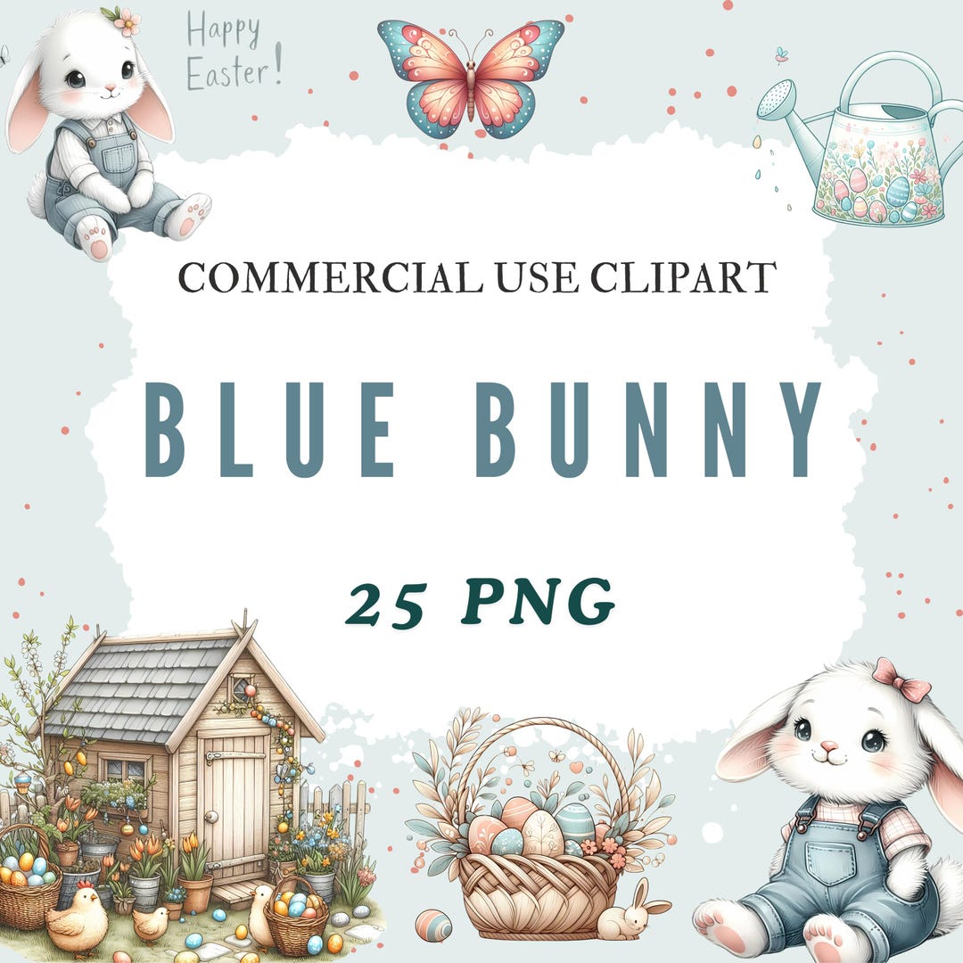 Blue Bunny Clipart Collection, Graphics for Commercial Use, Easter Art ...