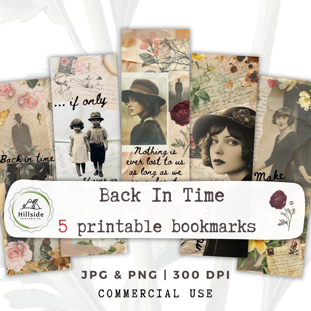 Printable Book Lover Bookmarks, Back in Time Bookmarks, Vintage Photos ...