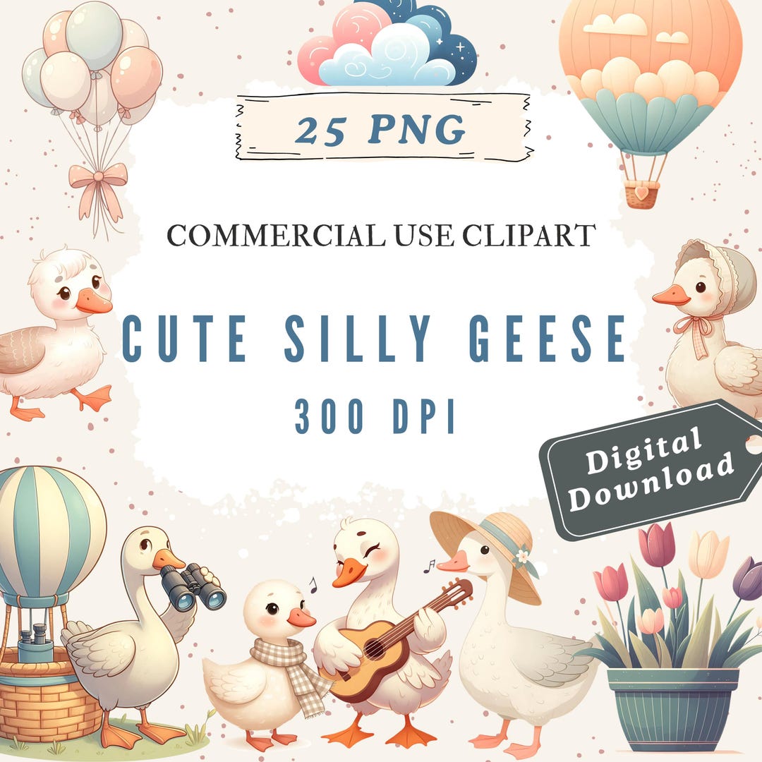 Silly Goose Clipart Set PNG, Groovy Geese Spring Flower Hippie Goose ...