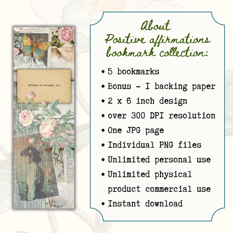 Positive Affirmation Bookmarks, Printable Self Love Bookmarks, Vintage ...
