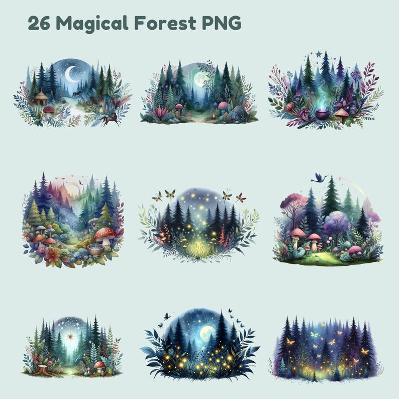 Magical Forest Clipart Collection, 26 PNG Images, Enchanted Woodland ...