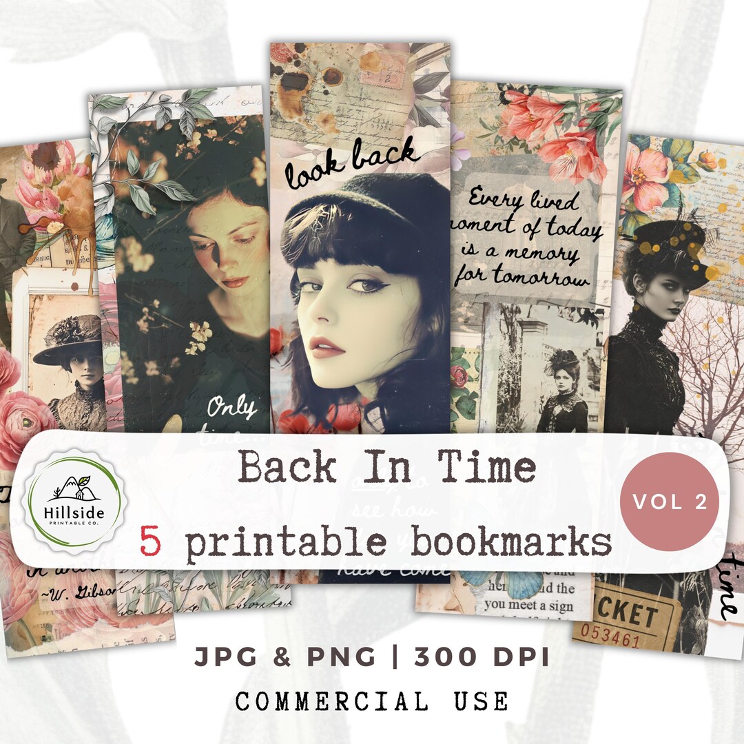Printable Book Lover Bookmarks, Back in Time Memory Tag, Vintage Photos ...