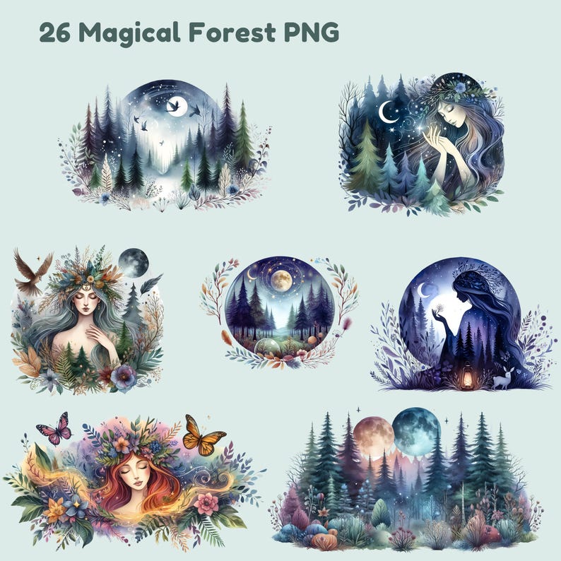 Magical Forest Clipart Collection, 26 PNG Images, Enchanted Woodland ...