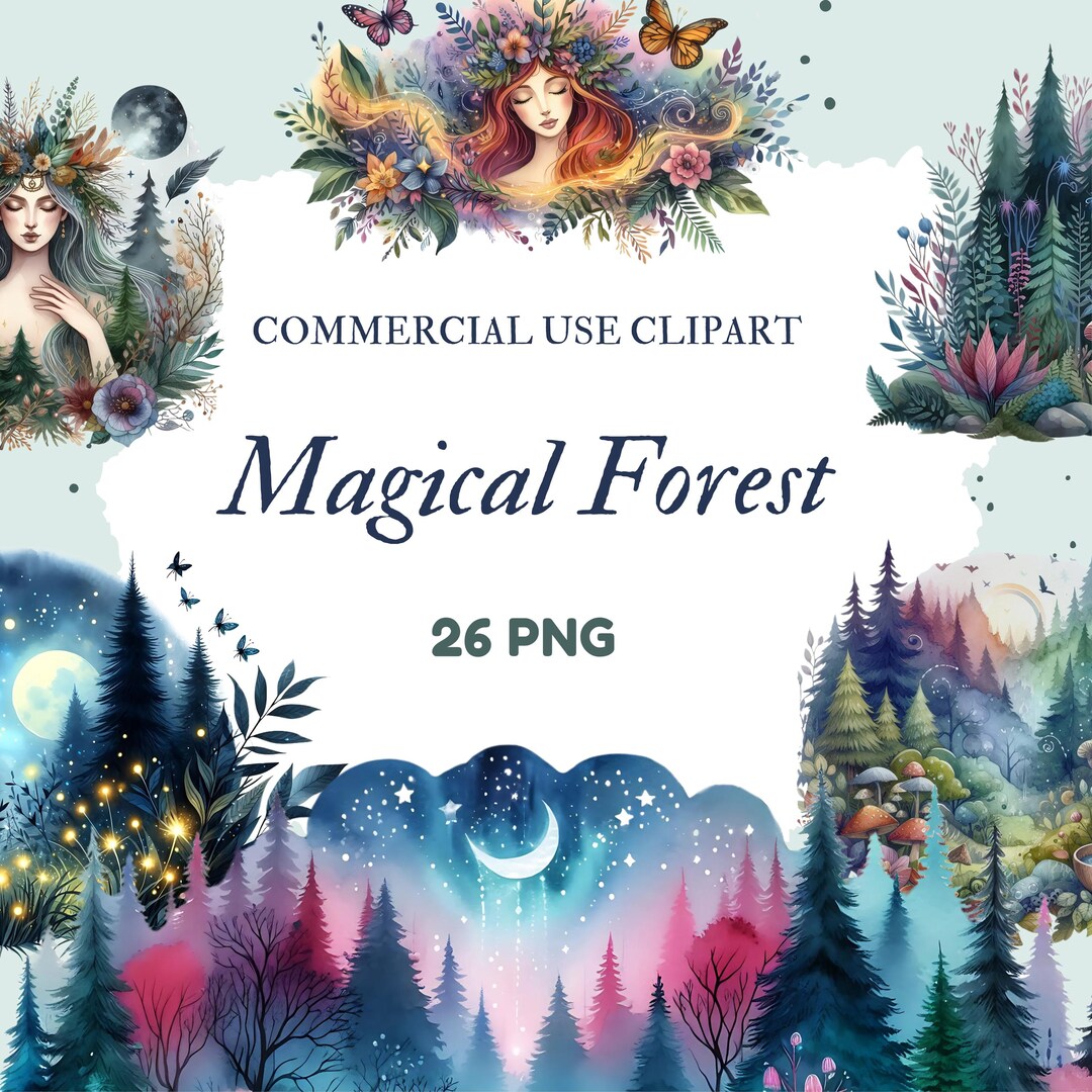 Magical Forest Clipart Collection, 26 PNG Images, Enchanted Woodland ...