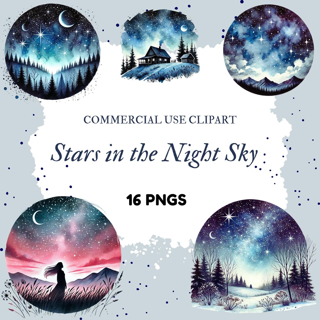 Watercolour Stars in the Night Sky Clipart Collection, 16 Starry Night ...