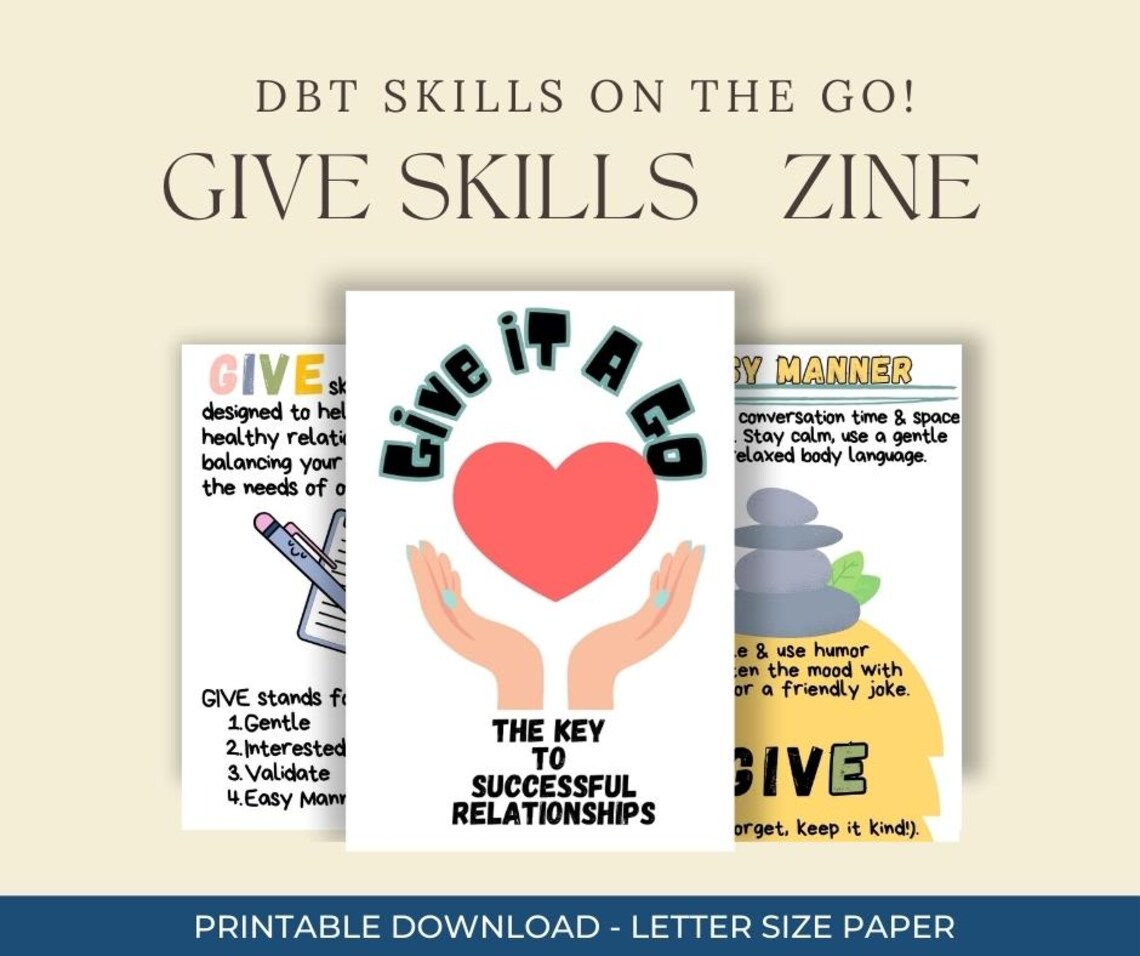 GIVE Skills DBT Zine, 1 Pager, Pocket Guide, Build Healthy ...