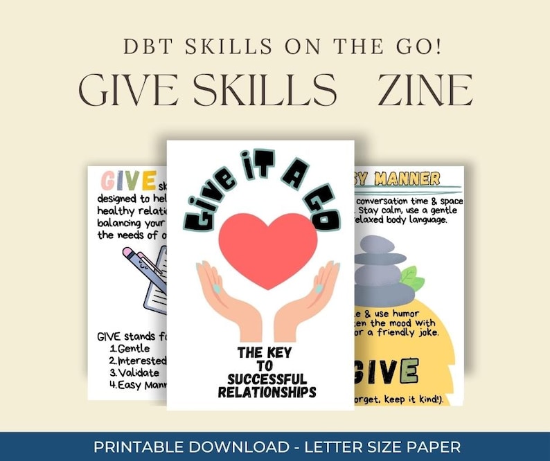 GIVE Skills DBT Zine, 1 Pager, Pocket Guide, Build Healthy Relationships/interpersonal ...
