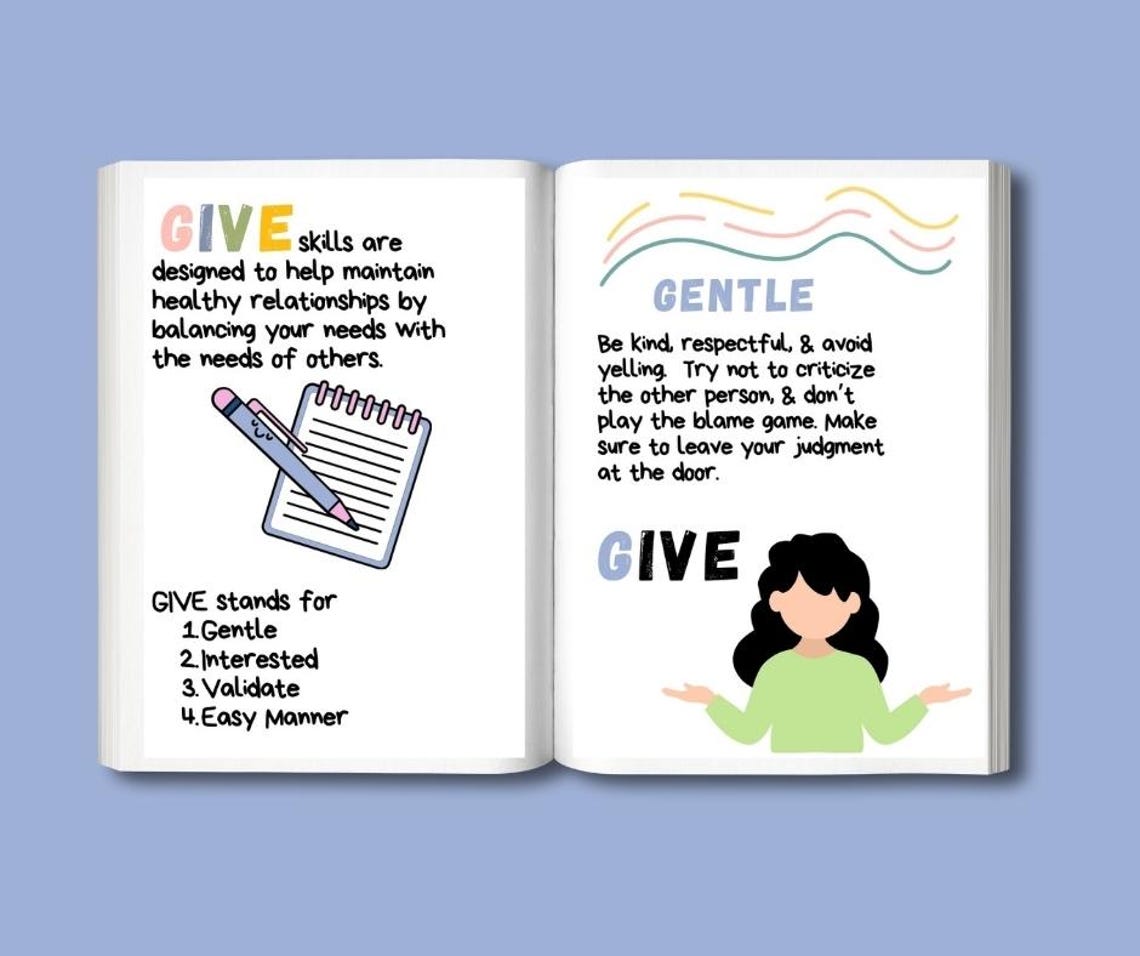 GIVE Skills DBT Zine, 1 Pager, Pocket Guide, Build Healthy Relationships/interpersonal ...