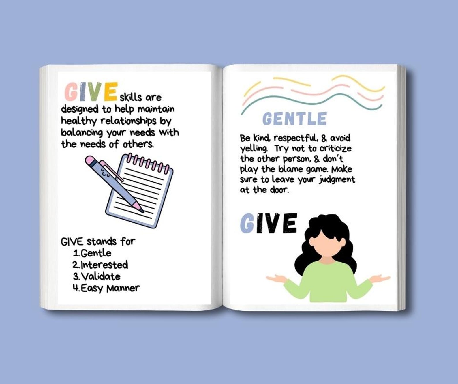 GIVE Skills DBT Zine, 1 Pager, Pocket Guide, Build Healthy ...