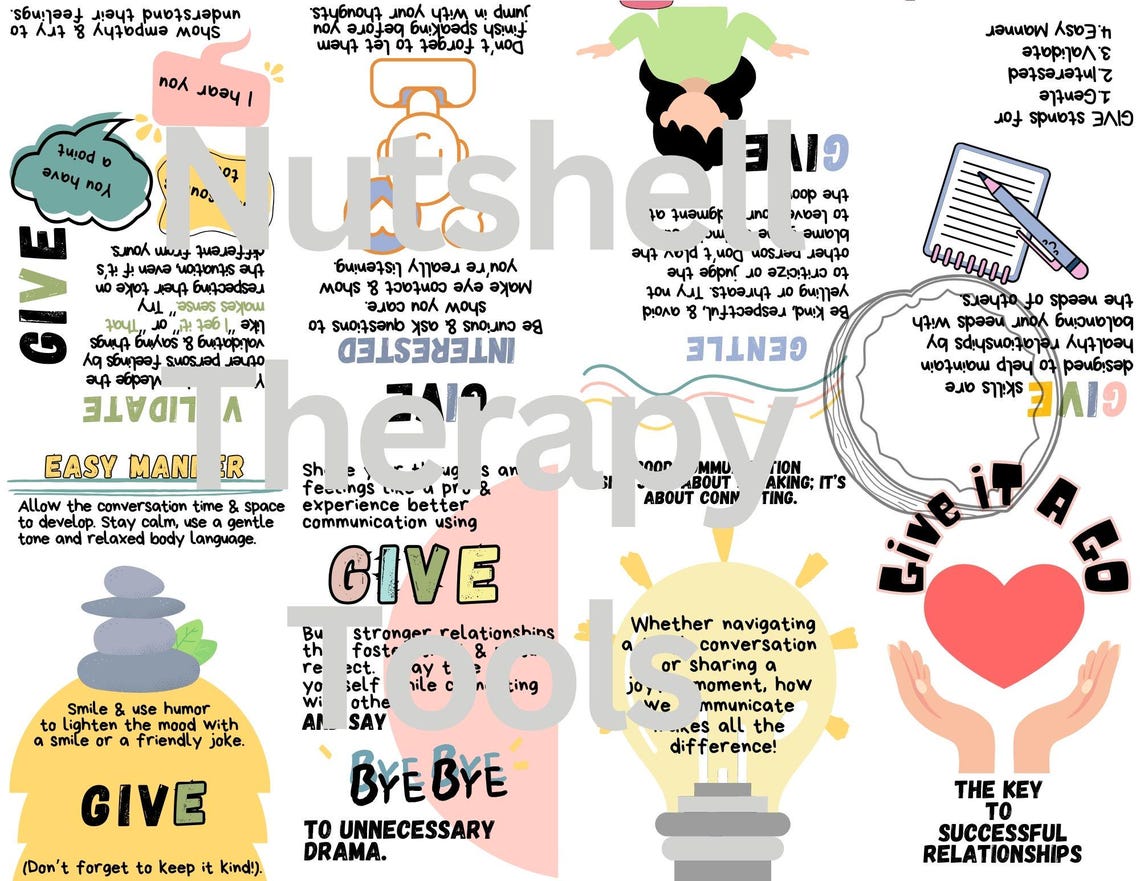 GIVE Skills DBT Zine, 1 Pager, Pocket Guide, Build Healthy Relationships/interpersonal ...