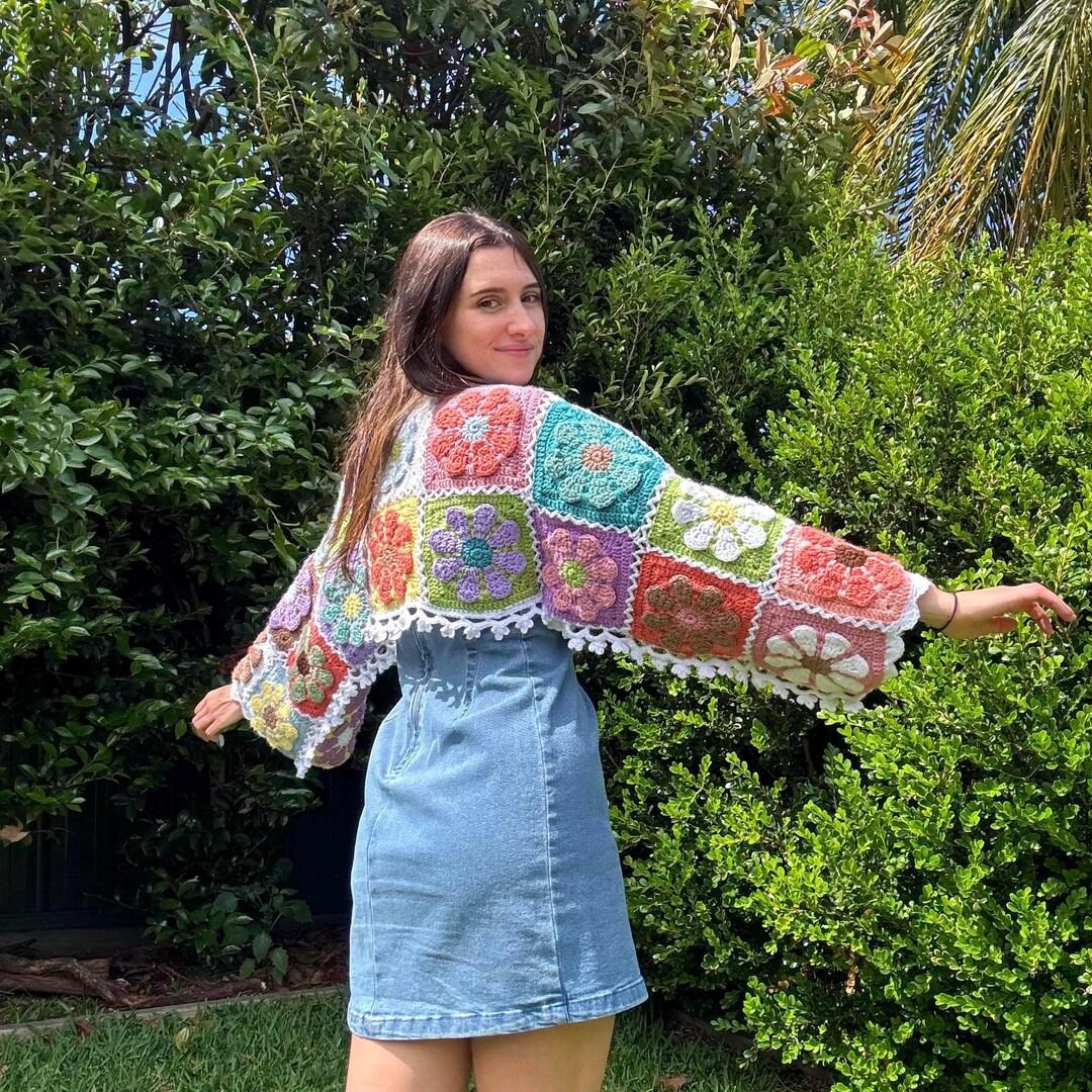 Crochet Pattern: Flower Power Sweater- Women’s Boho Granny Square ...