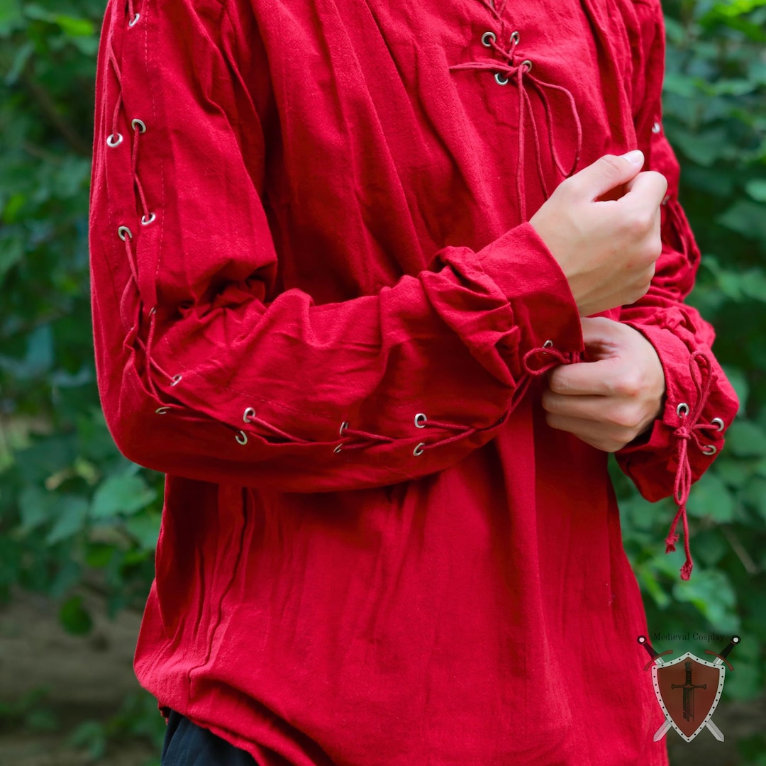 Red LARP Medieval Tunic Renaissance Viking Shirt, Pirate Shirt Costume ...