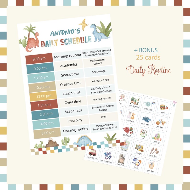 Dinosaur Kids Daily Schedule Template: Homeschool Routine (canva ...