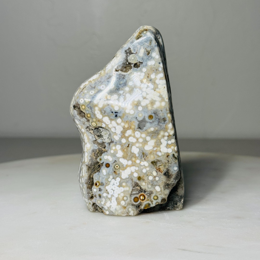 Orbicular Jasper Freeform: Olive Green & Creamy White Earthy Decor - Etsy