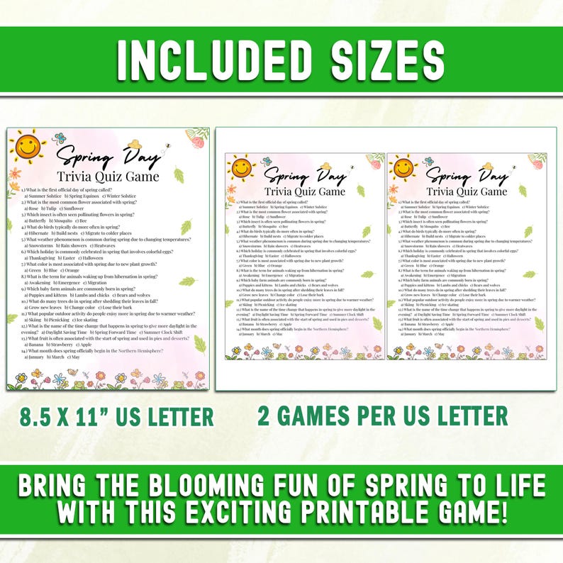 Spring Day Trivia Quiz Game - Fun Spring Party Game, Printable ...