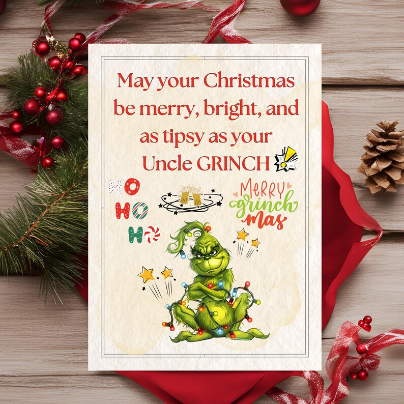 Funny Grinch Christmas Card Printable Template, Cute Grinch Christmas ...