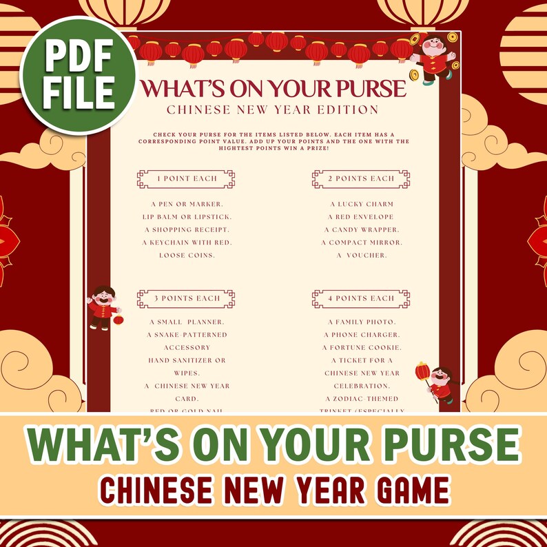 Printable Chinese New Year What's on Your Purse Activity, 2025 Year of ...