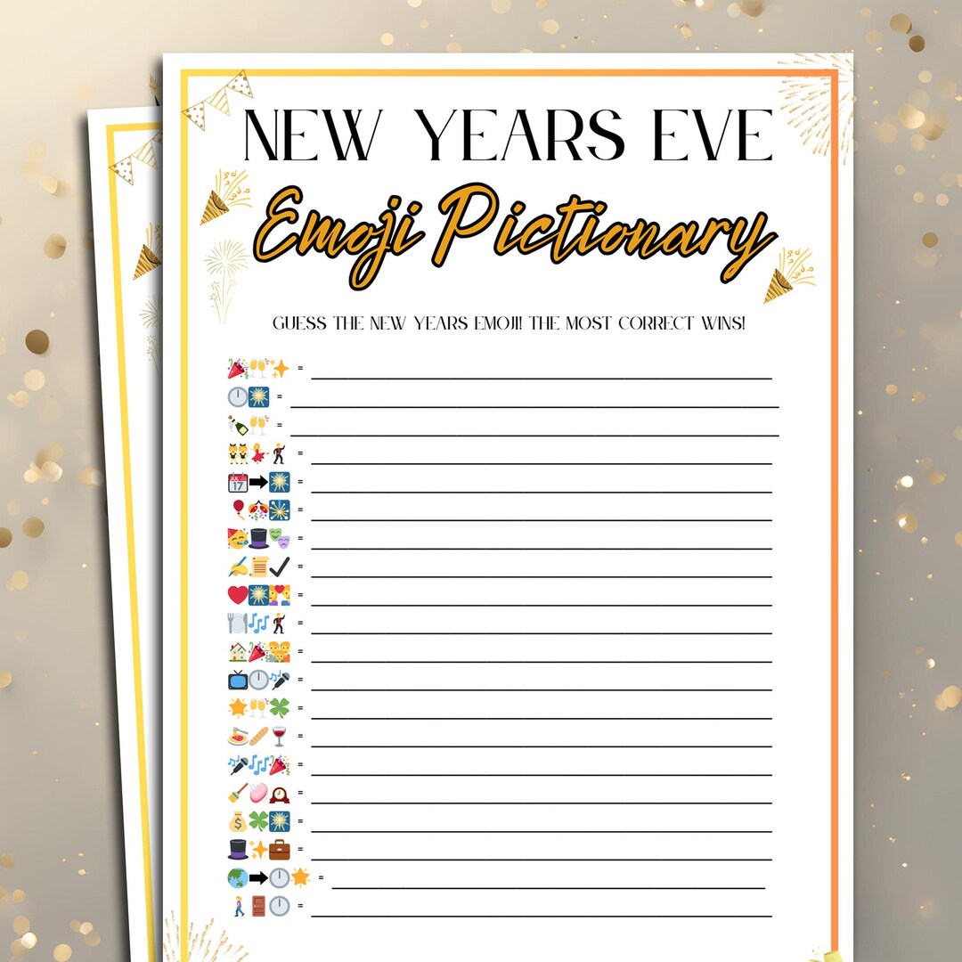 New Years Eve Emoji Pictionary Game, Printable Adult Party Game, Fun ...