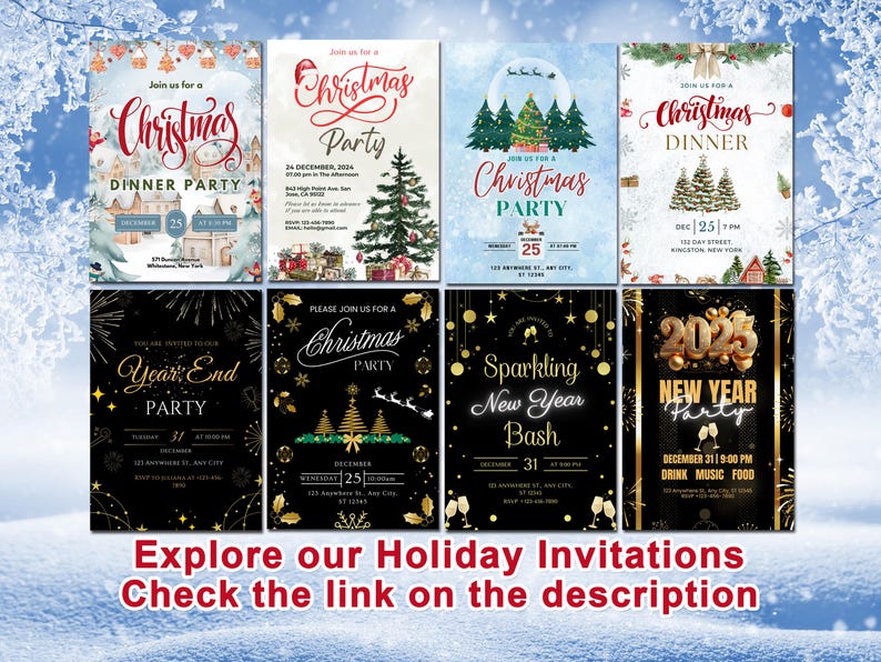 Printable NYE Party Template, New Years Eve Dinner 2025 Invitation ...