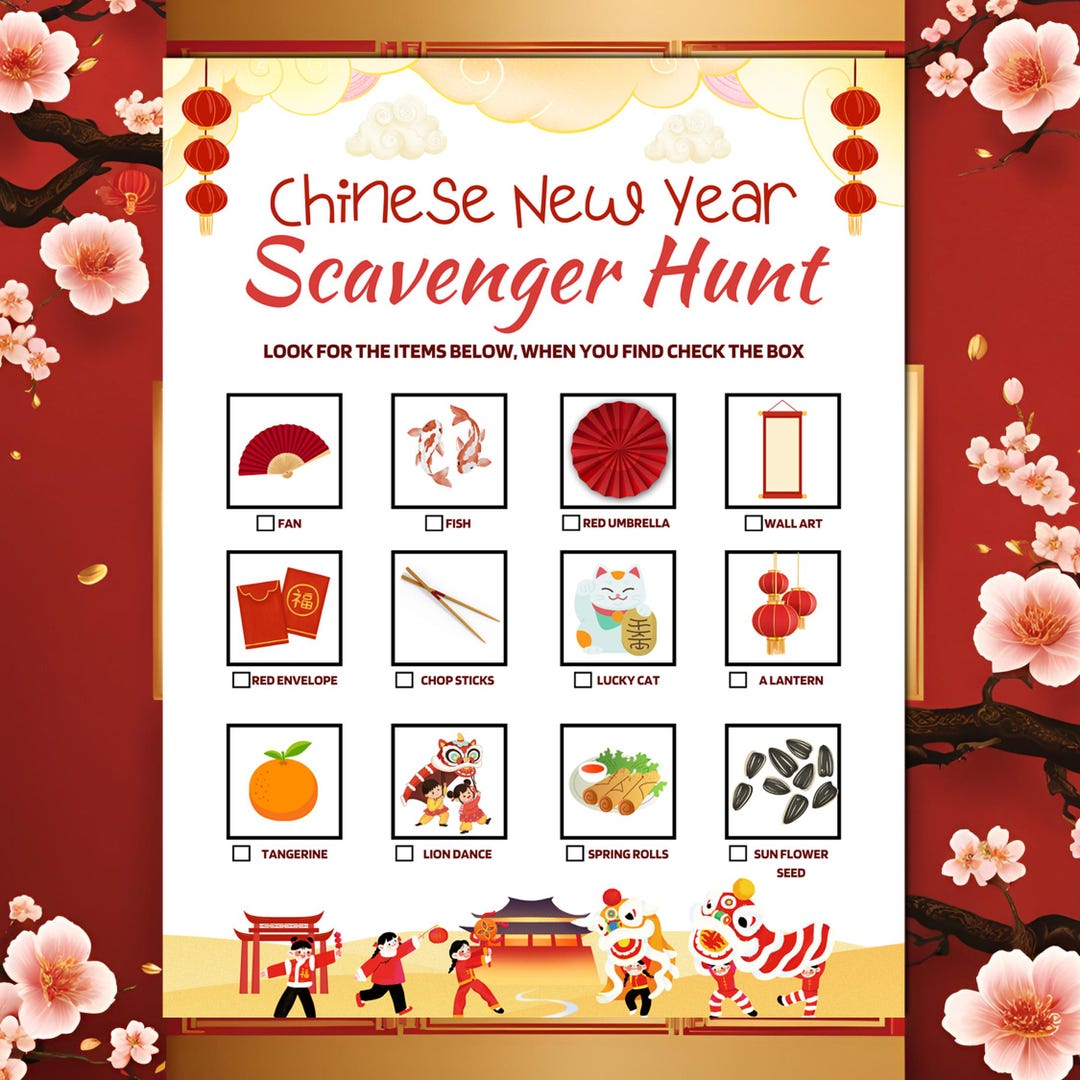 Chinese Edition Scavenger Hunt for Kids, Lunar New Year Game, Printable ...
