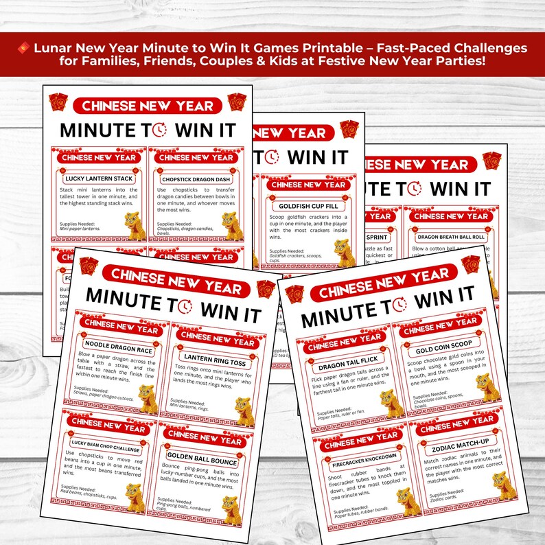 Lunar New Year Minute to Win It Games Printable Fun Challenges for ...