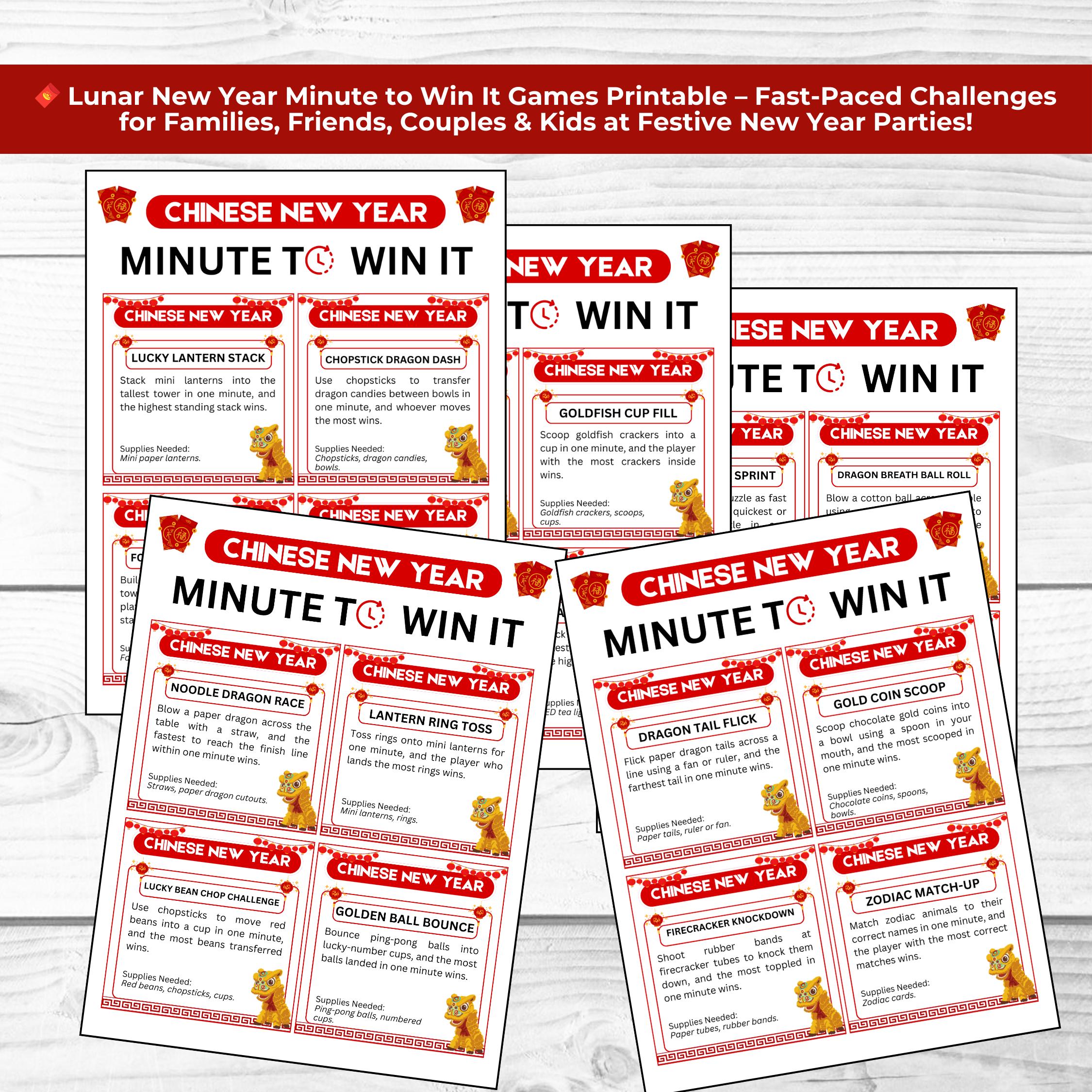 Lunar New Year Minute to Win It Games Printable Fun Challenges for ...