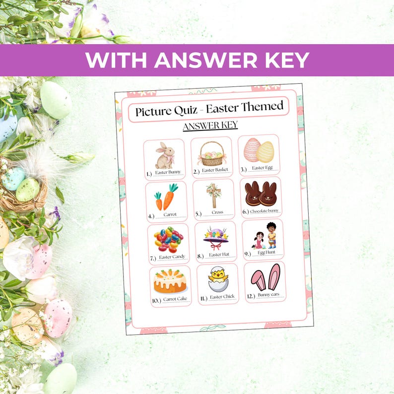 Easter Picture Quiz Game Printable for Family & Kids | Easter Party ...