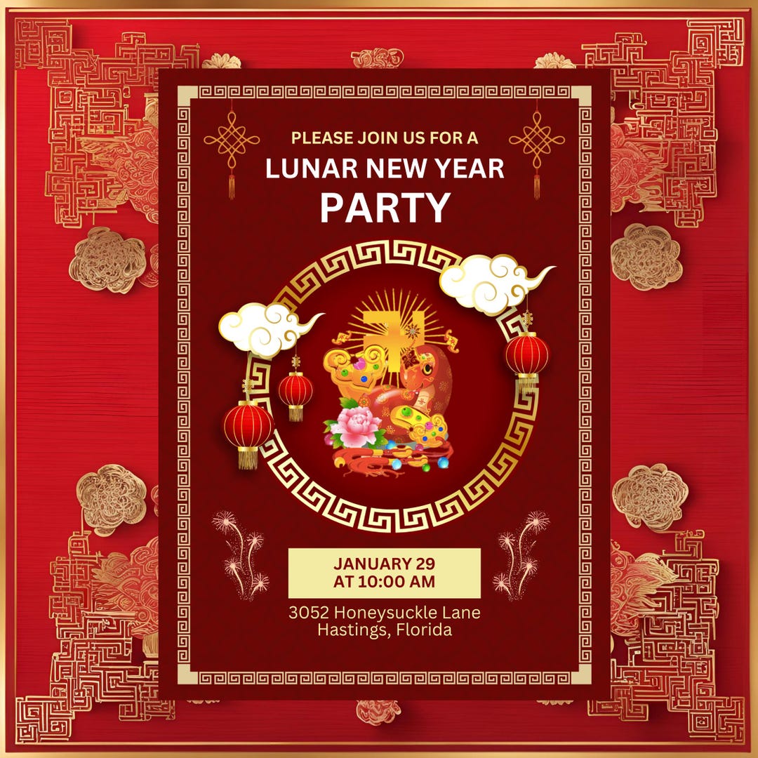 Printable Lunar New Year 2025 Invitation, Year of the Snake Digital ...