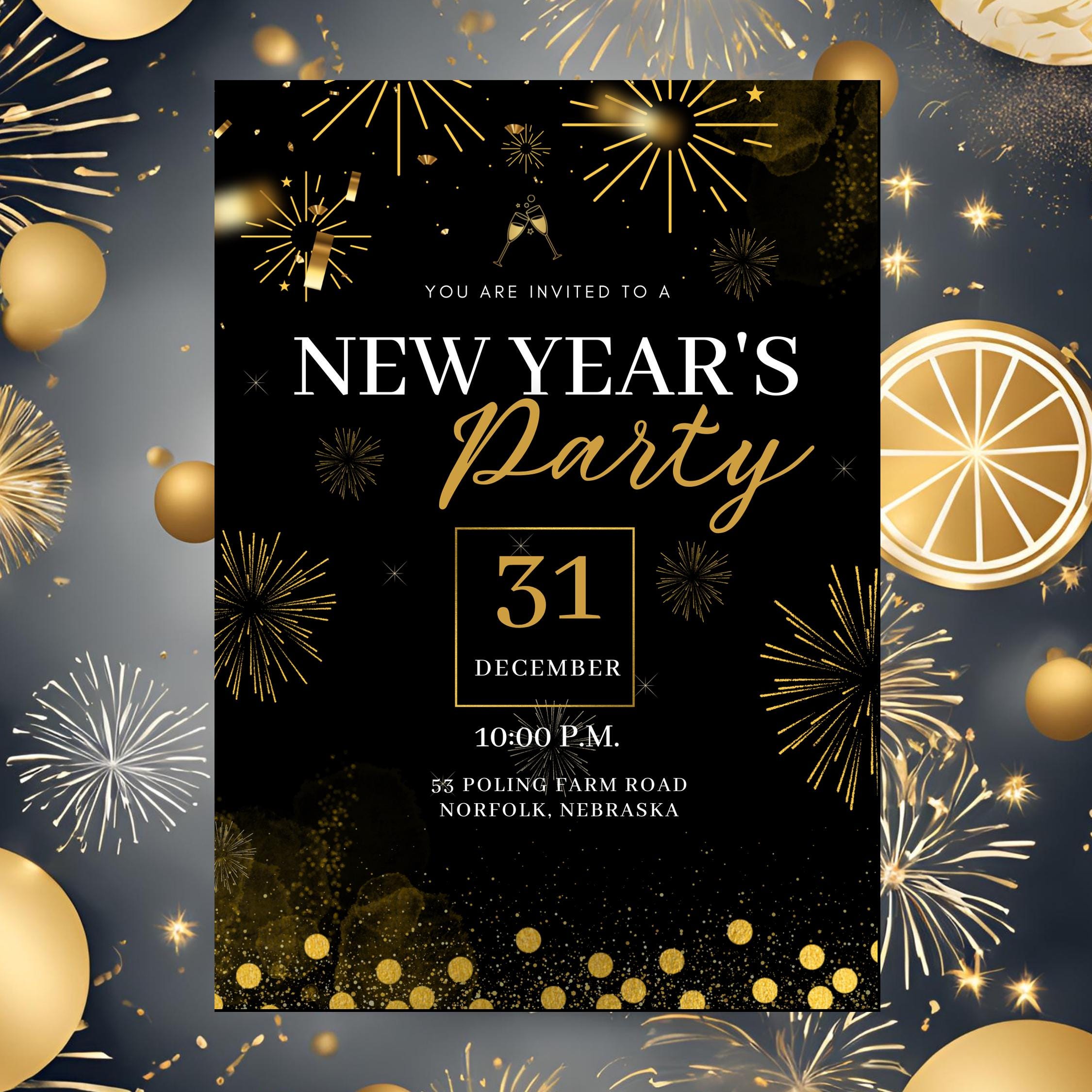 Printable NYE Party Template, New Years Eve Dinner 2025 Invitation ...