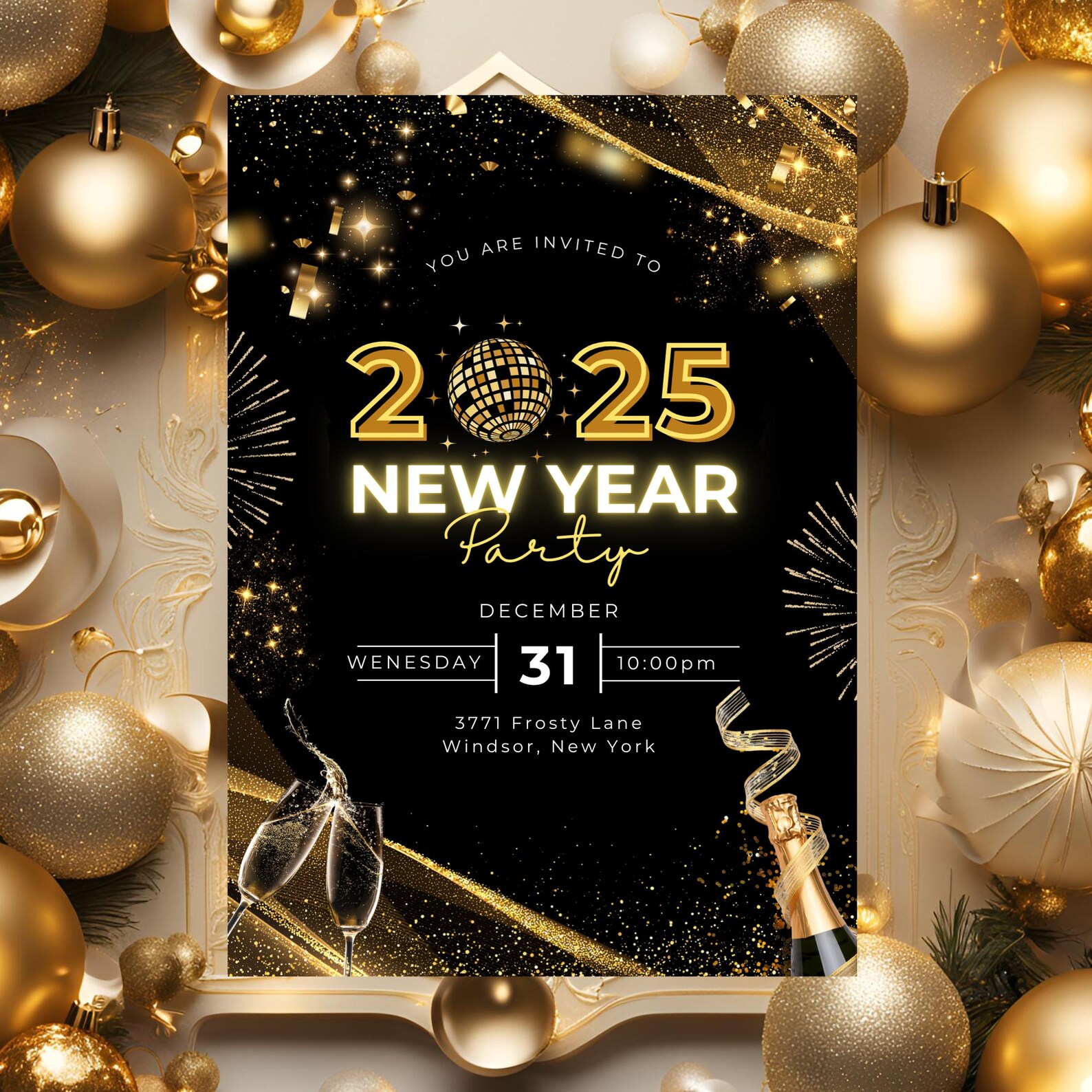 Editable New Years Party Invitation, 2025 Printable NYE Party ...