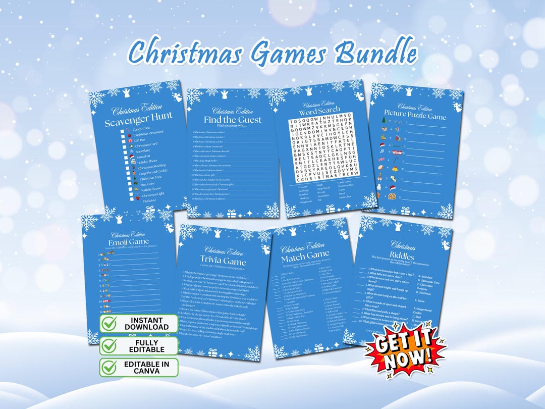 Winter Wonderland Themed Christmas Party Games Bundle, Printable ...