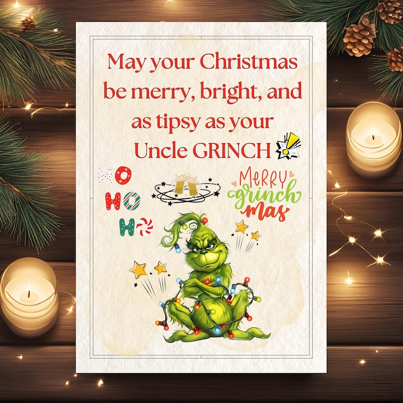 Funny Grinch Christmas Card Printable Template, Cute Grinch Christmas ...
