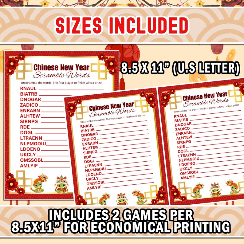 Printable Chinese New Year Scramble Words Activity, 2025 Year of the ...