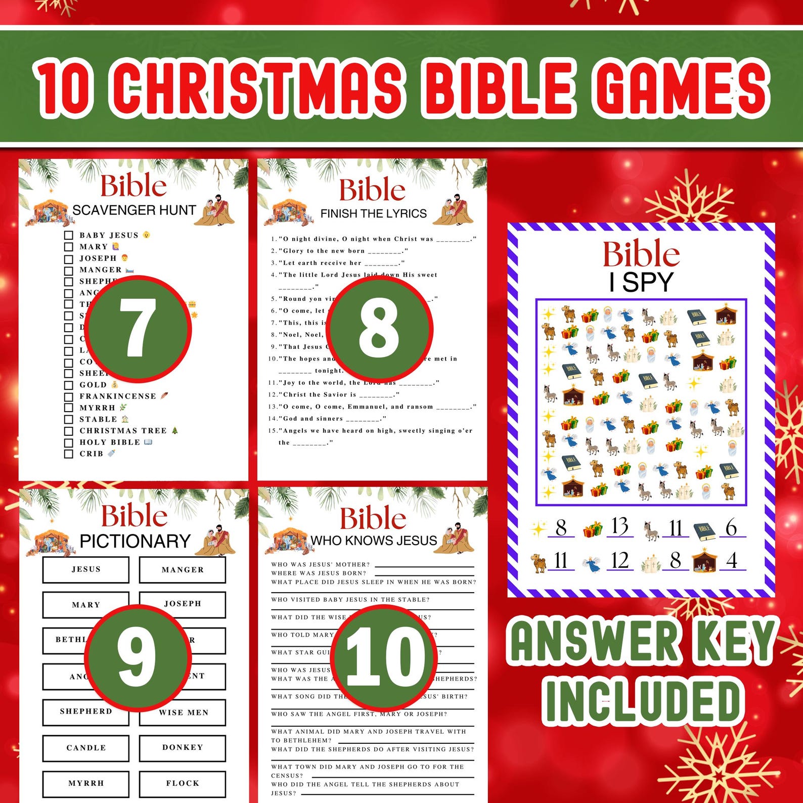 10 Christmas Bible Games for Church Party, Printable Holiday Nativity ...