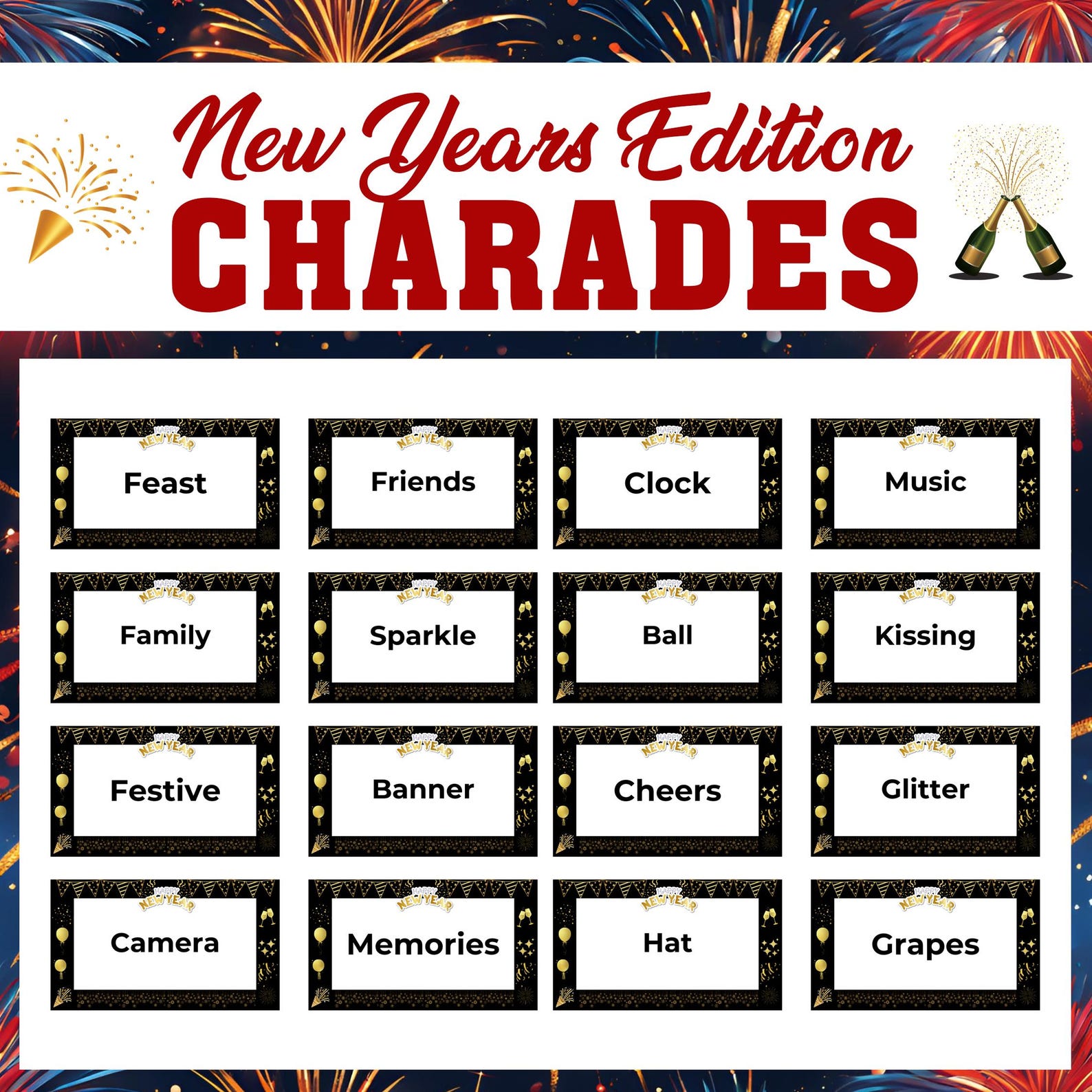 Unique New Years Eve Charades Game, Printable New Years Eve Game, New ...