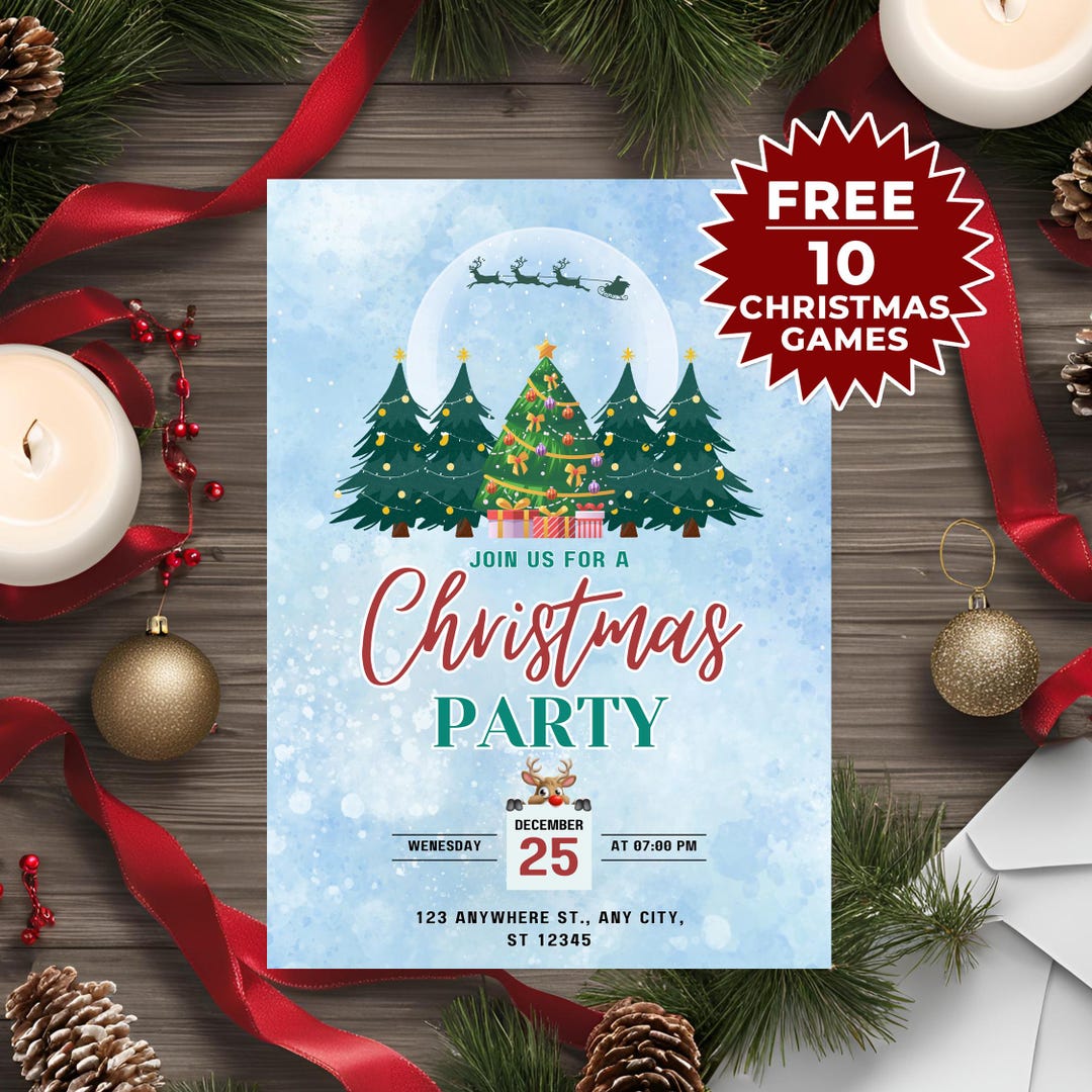 Winter Christmas Party Invitation, Holiday Season Printable Template ...