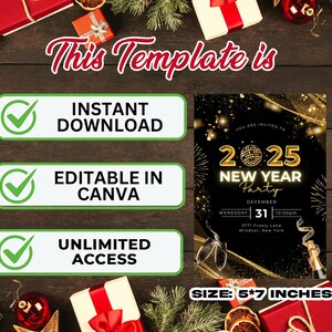 Editable New Years Party Invitation, 2025 Printable NYE Party ...